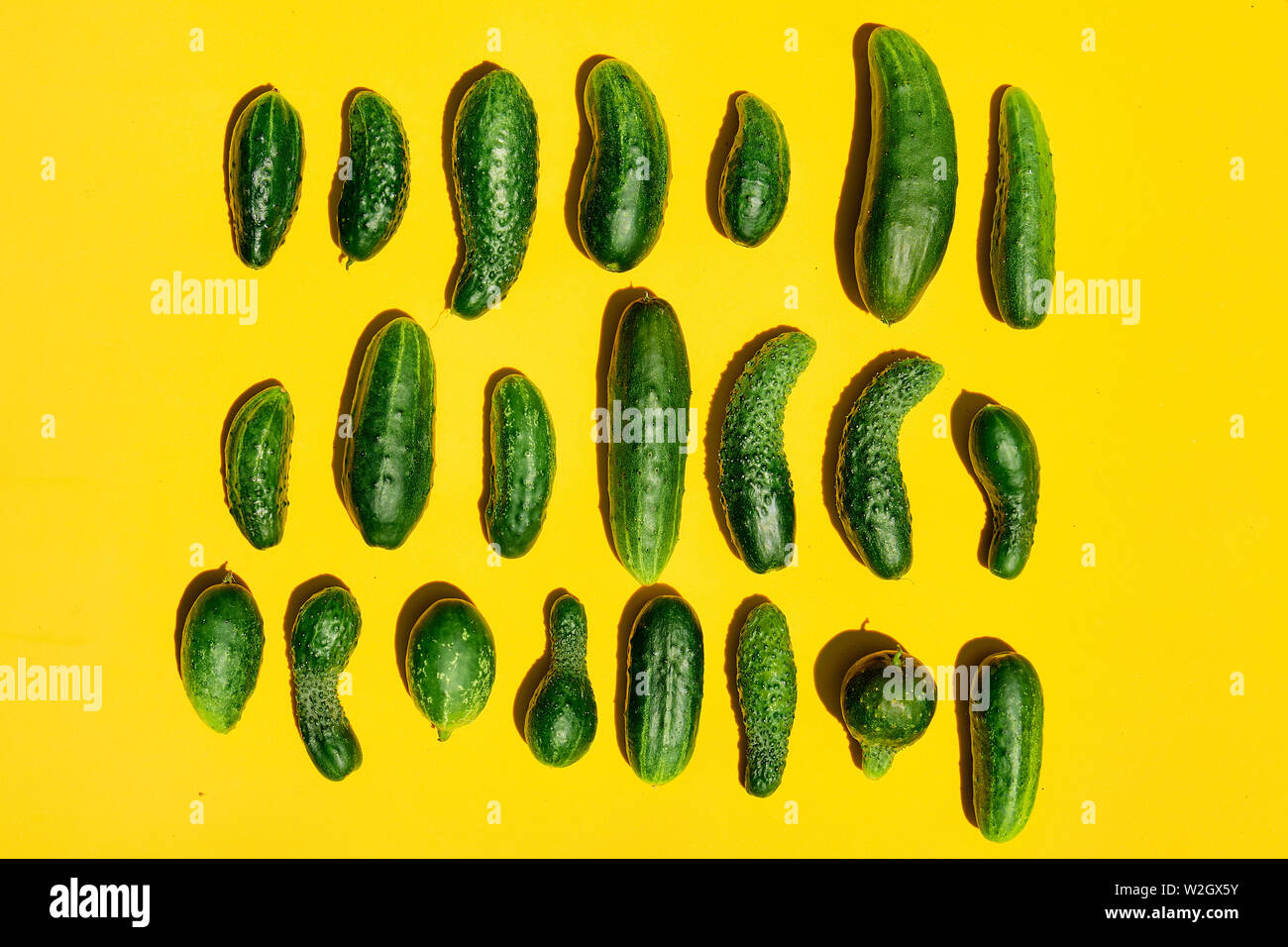 Different sizes forms cucumbers pattern on a light yellow background ...