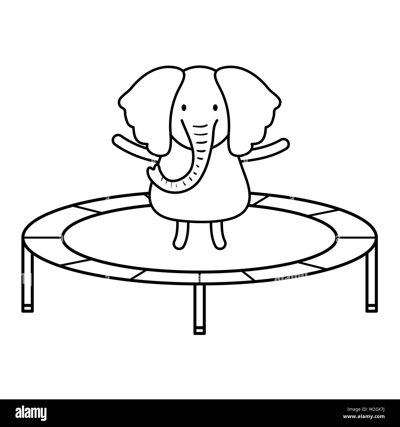 cute elephant in elastic trampoline character vector illustration ...