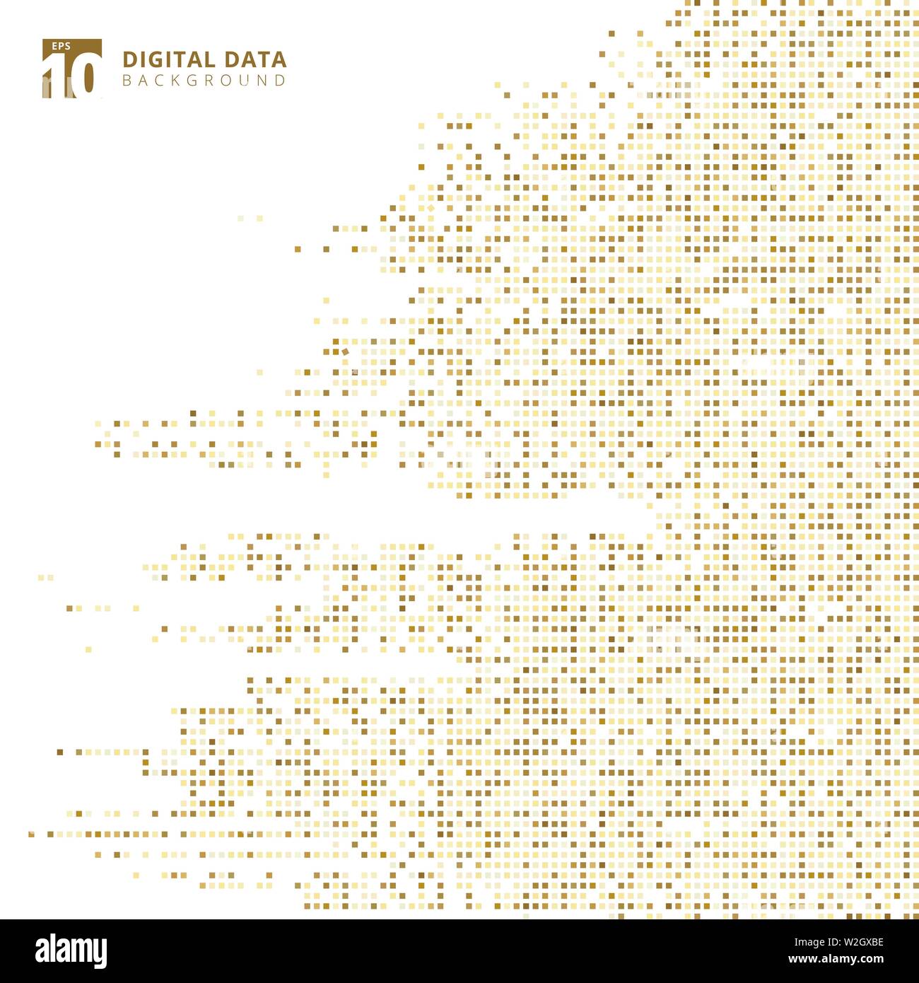 Abstract technology digital data square gold pattern pixel background ...