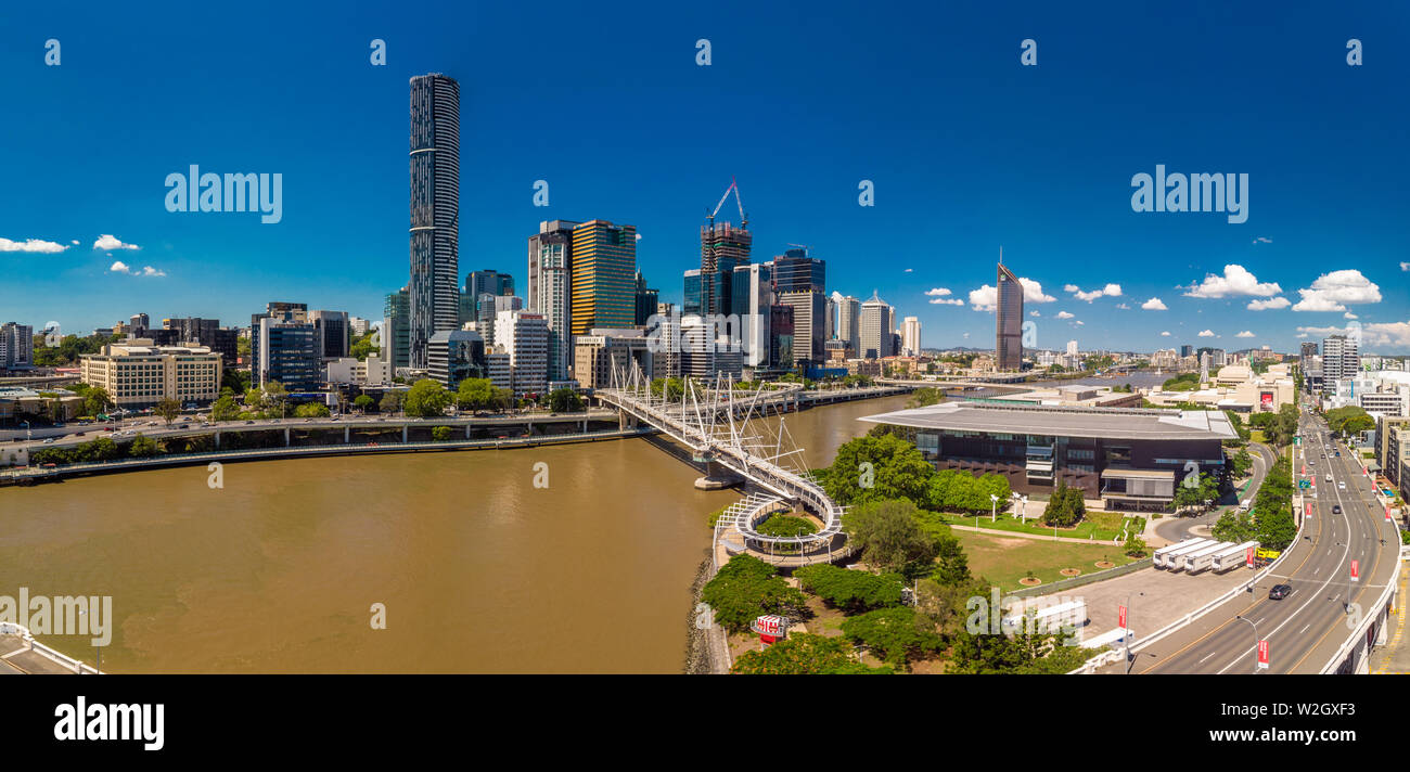 BRISBANE, AUS - Mar 19 2019: Brisbane and Southbank aerial view with ...