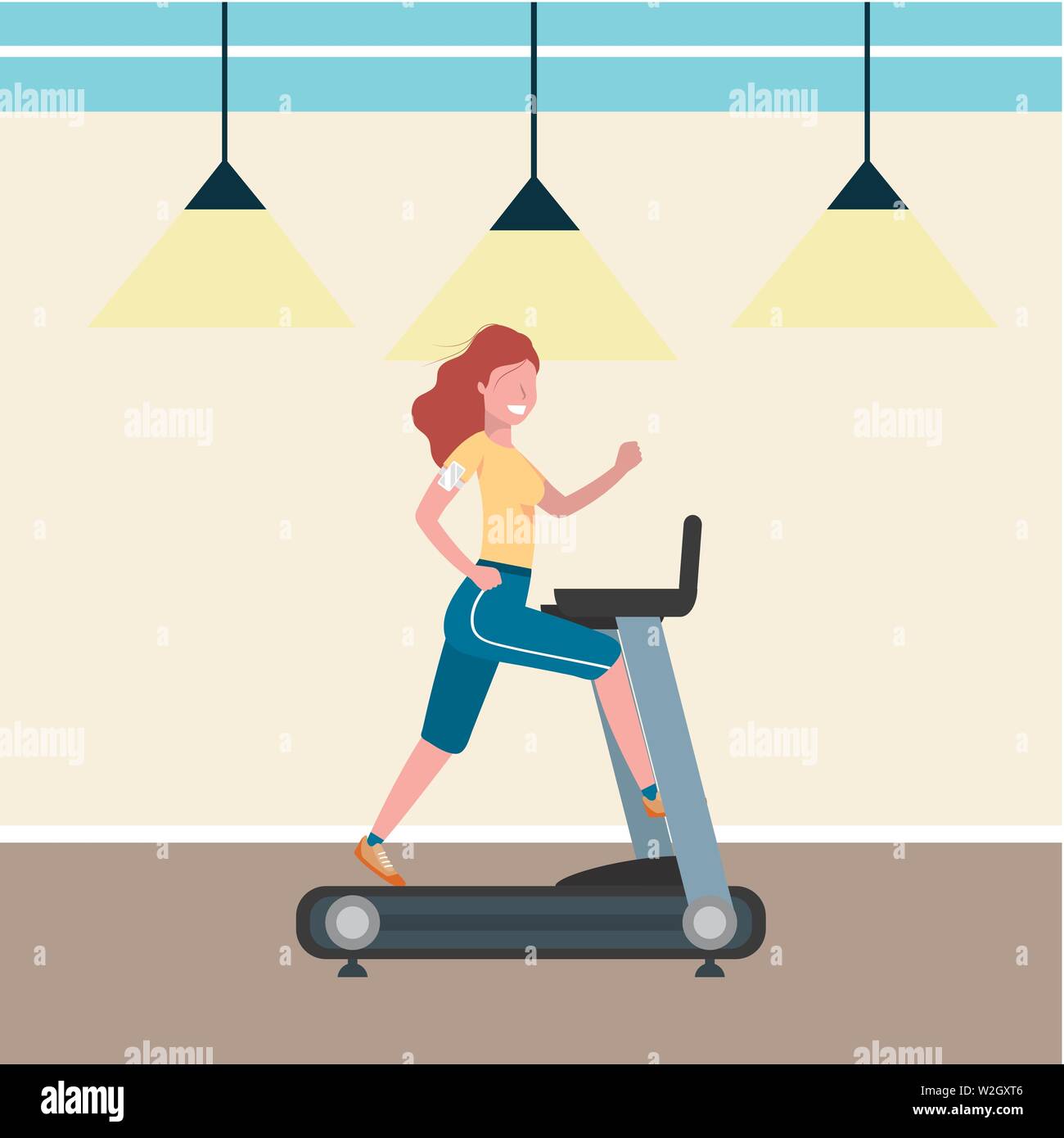 fitness exercise woman running over treadmill workout healthy fit ...