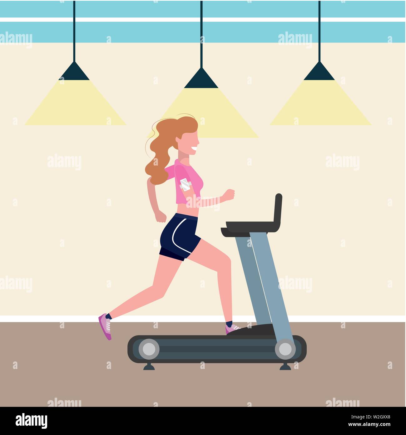 fitness exercise woman running over treadmill workout healthy fit ...