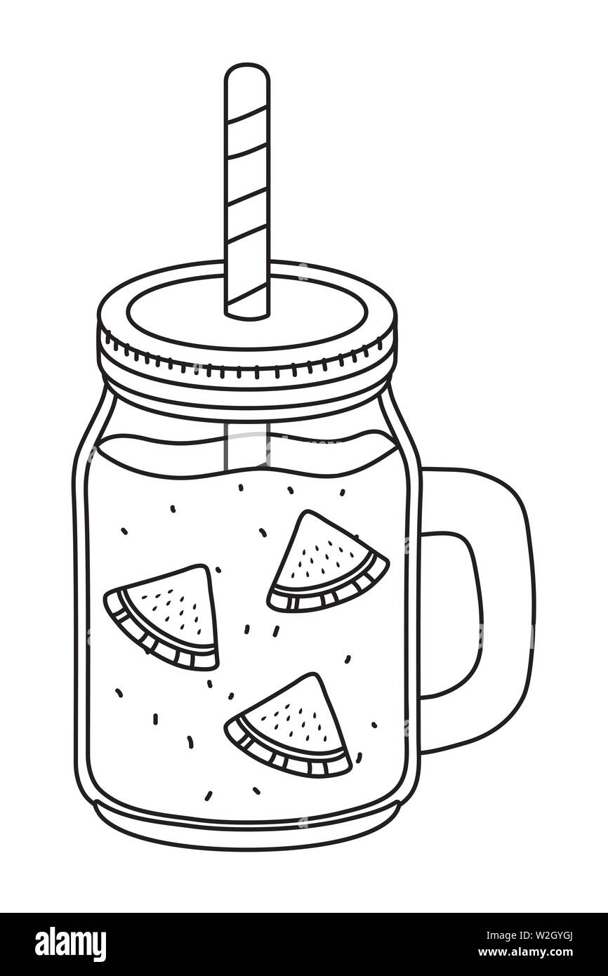 delicious tasty refresh fruit watermelon juice mason jar cartoon vector ...