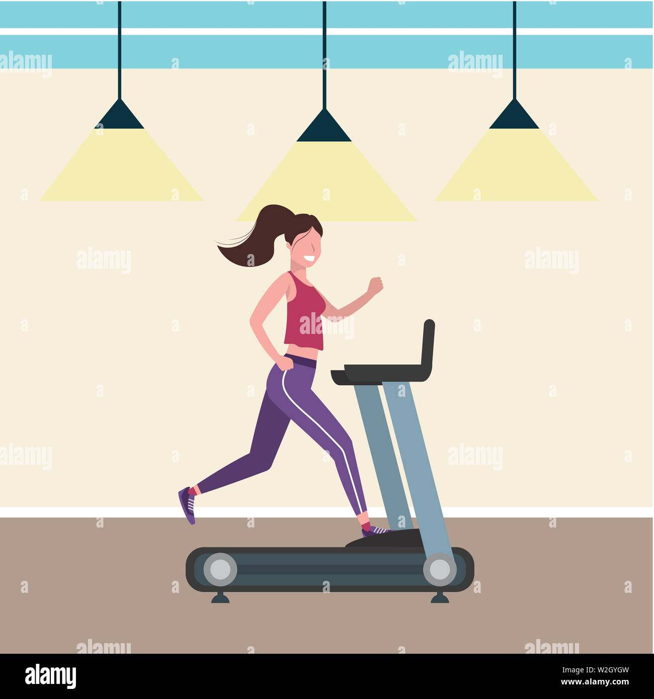 fitness exercise woman running over treadmill workout healthy fit ...