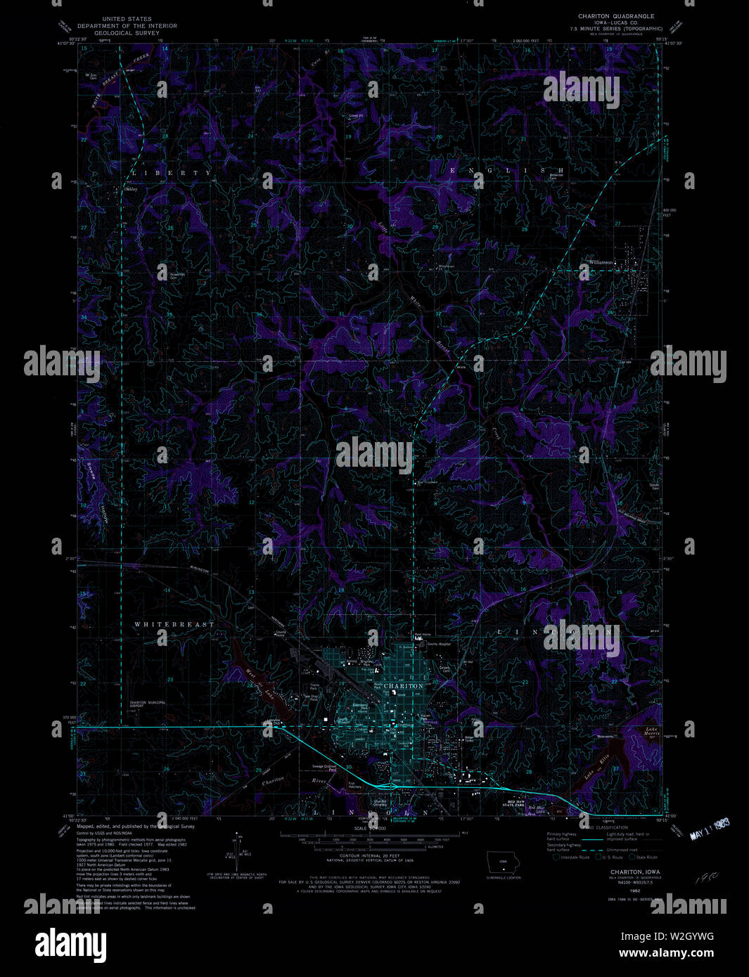 USGS TOPO Map Iowa IA Chariton 174294 1982 24000 Inverted Restoration ...