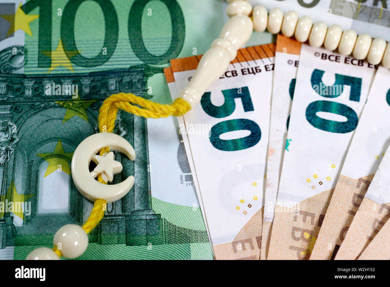 Banknotes of euro currency. Islamic finance and economy concept with ...