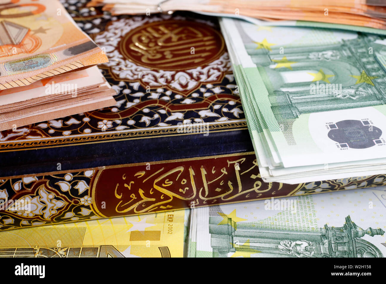 Banknotes of euro currency. Islamic finance and economy concept with ...