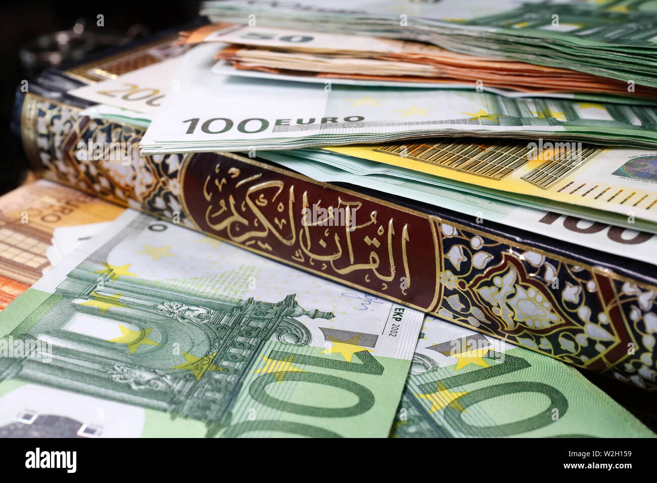 Banknotes of euro currency. Islamic finance and economy concept with ...