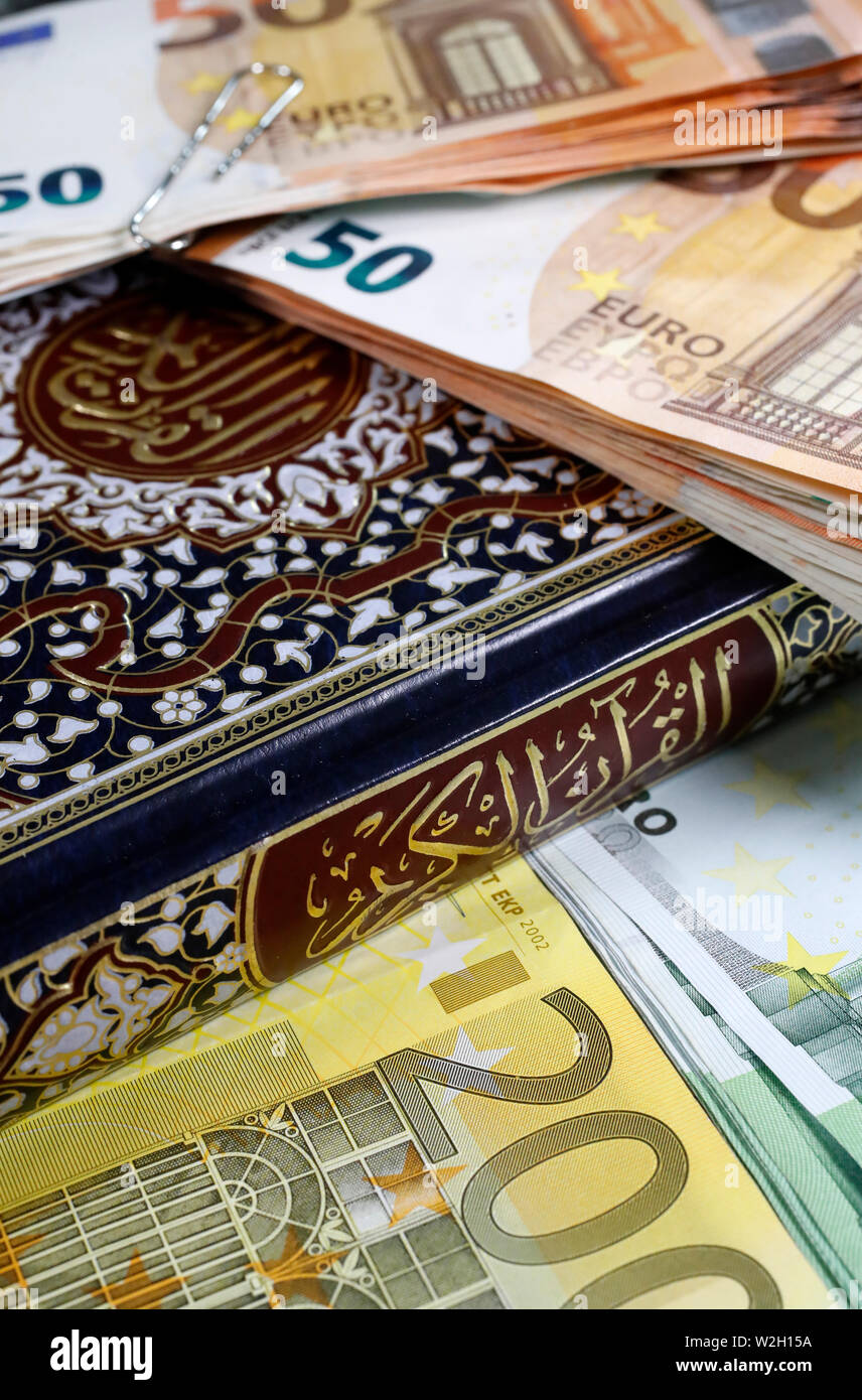 Banknotes of euro currency. Islamic finance and economy concept with ...