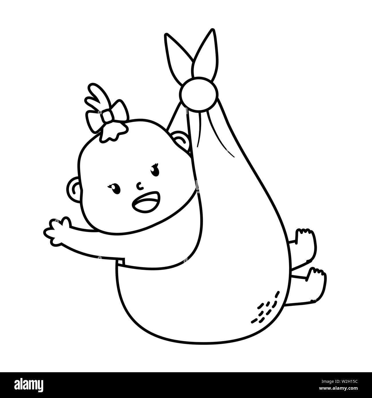 cute baby shower baby in a bag cartoon vector illustration graphic ...