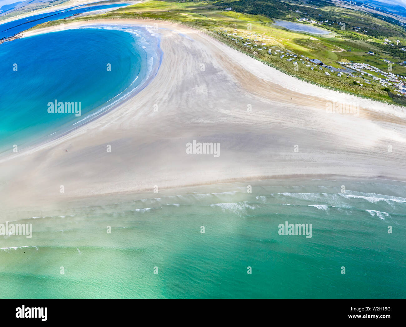 Aerial view of the awarded Narin Beach by Portnoo and Inishkeel Island ...