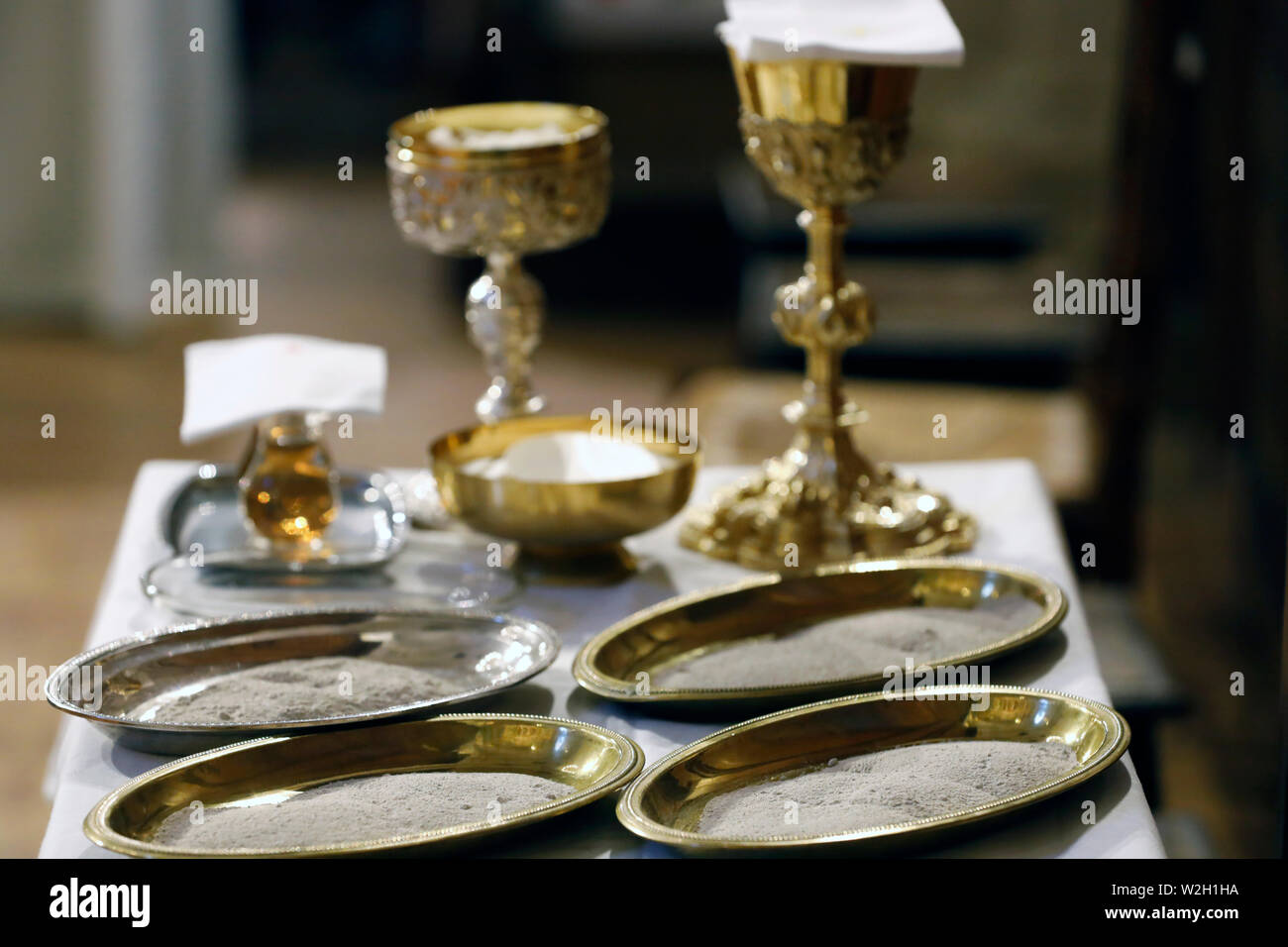 Ash wednesday celebration in a catholic roman church. Saint Gervais ...
