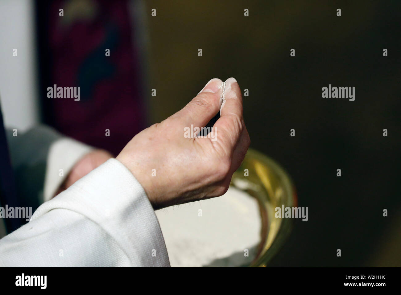 Ash wednesday celebration in a catholic roman church. Saint Gervais ...