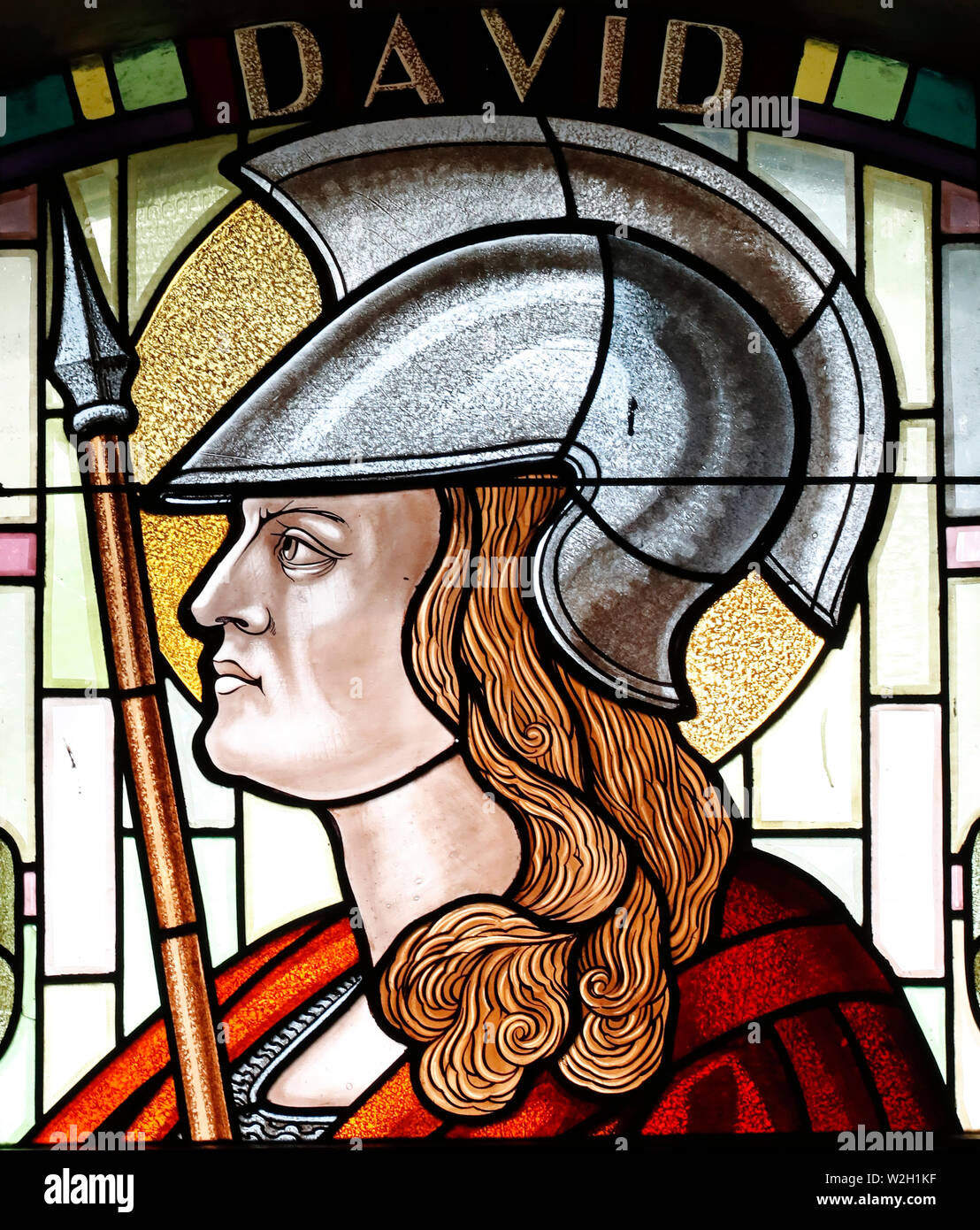 Stained glass window. David the second king of the United Kingdom of ...