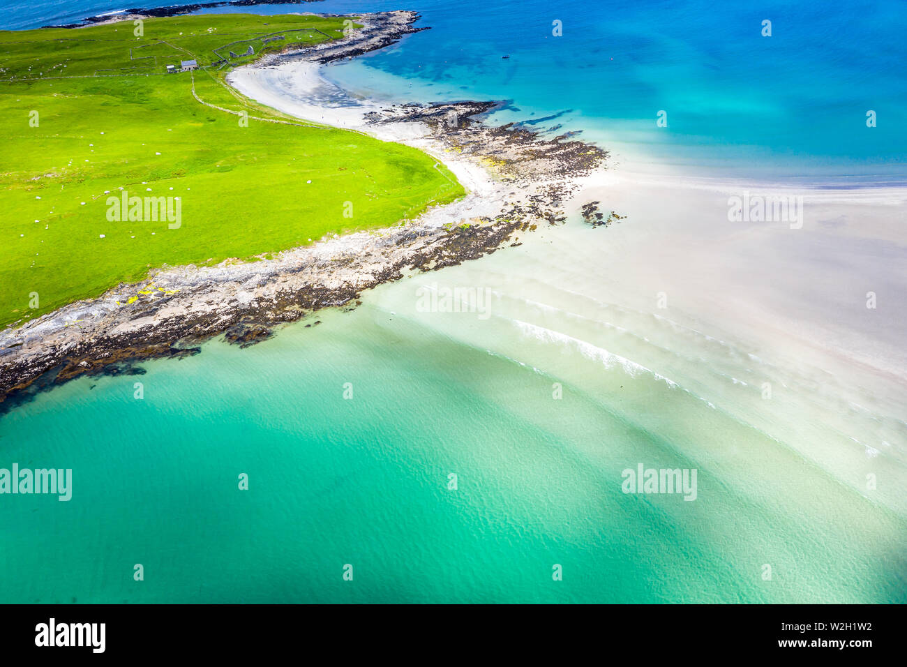 Aerial view of the awarded Narin Beach by Portnoo and Inishkeel Island ...