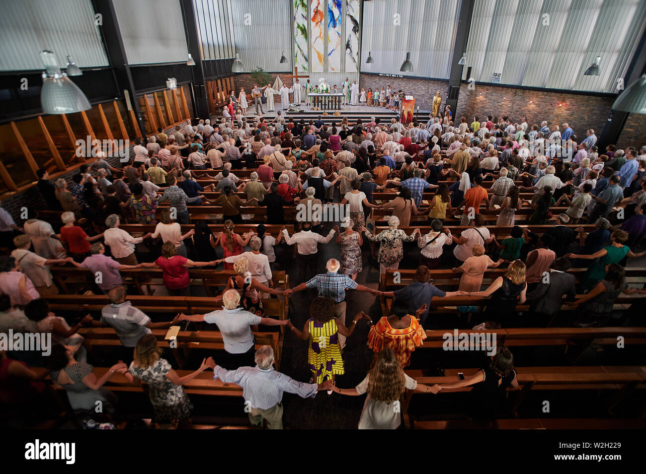 Mass for a leaving priest in a catholic church, Paris, France Stock ...