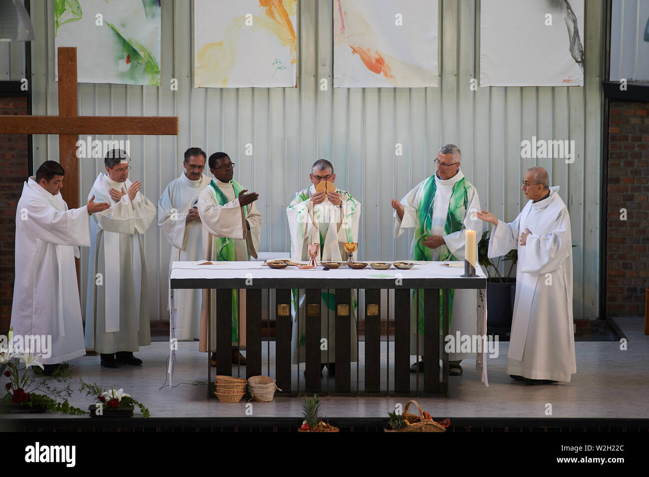 Mass for a leaving priest in a catholic church, Paris, France Stock ...
