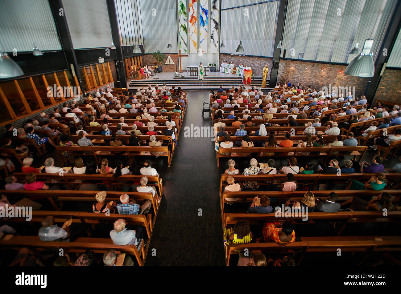 Mass for a leaving priest in a catholic church, Paris, France Stock ...