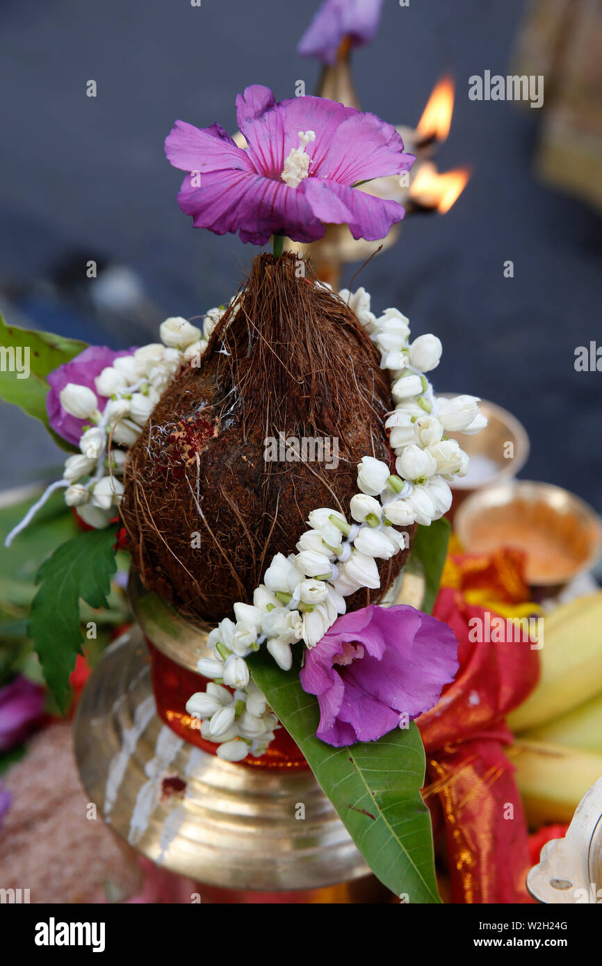 Ganesh festival in Paris, France. Offerings Stock Photo - Alamy