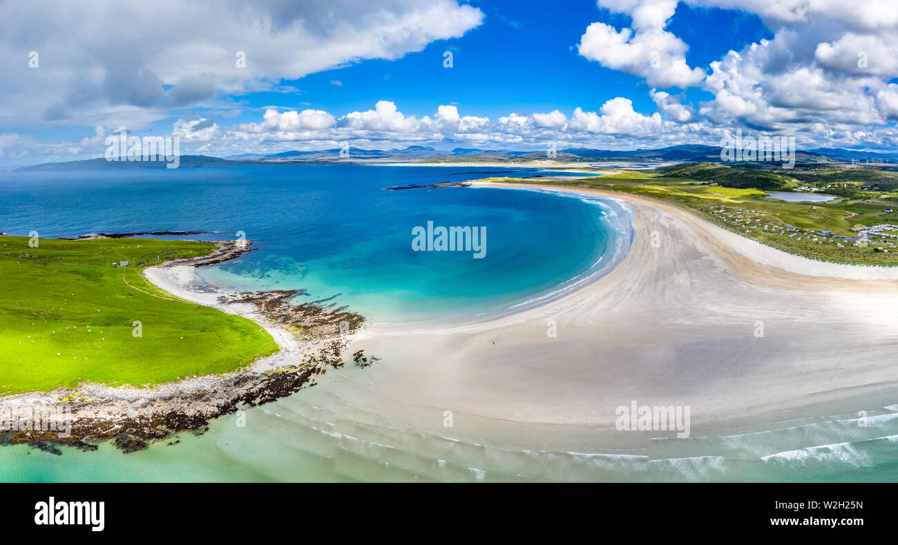 Aerial view of the awarded Narin Beach by Portnoo and Inishkeel Island ...