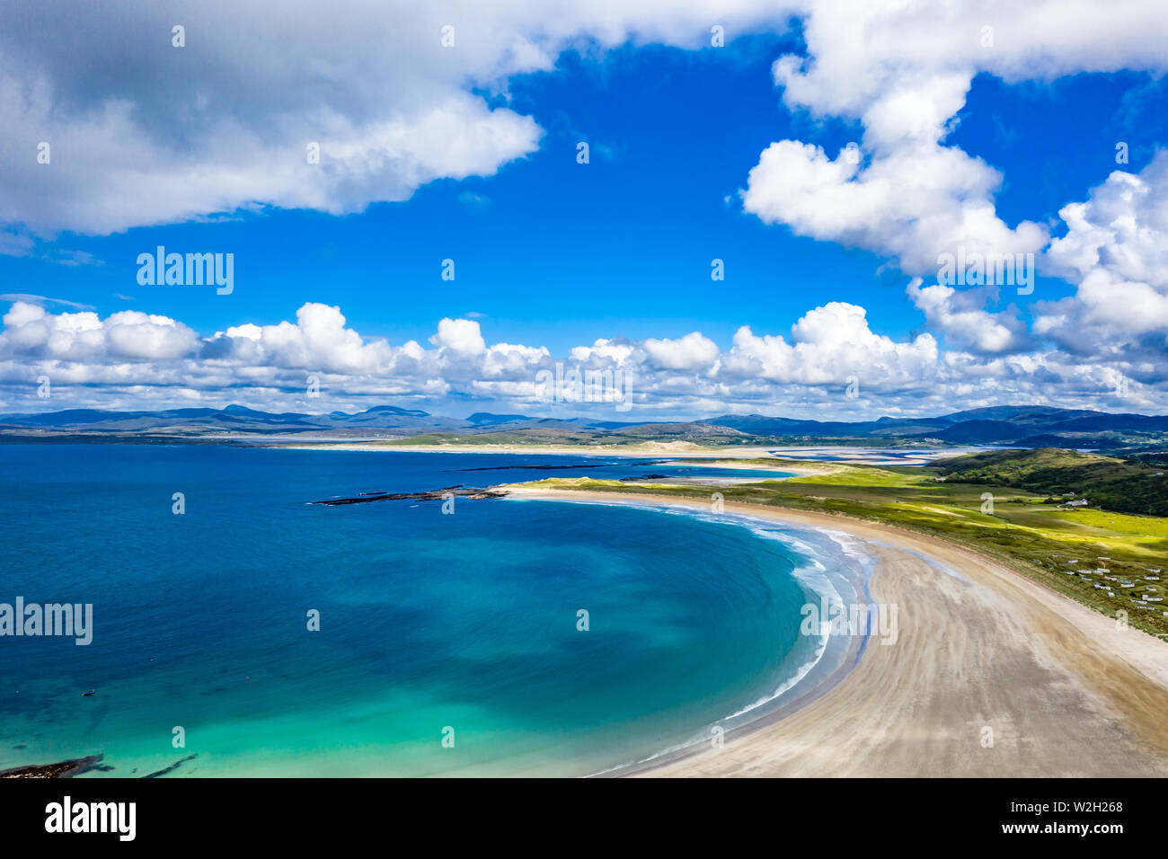 Aerial view of the awarded Narin Beach by Portnoo and Inishkeel Island ...