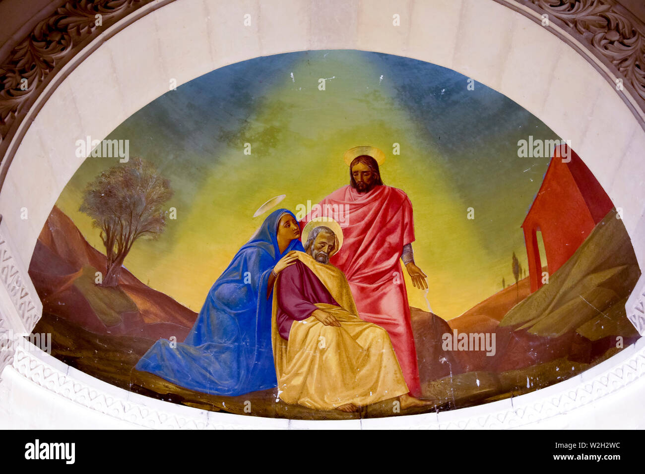 Saint Joseph's church, Nazareth, Galilee, Israel. Fresco depicting ...