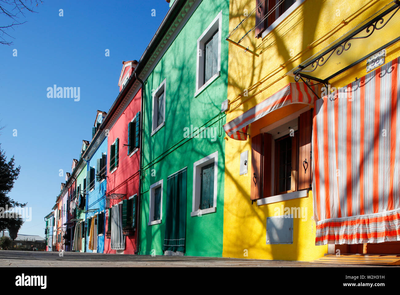 Multi colored houses in Burano village. Italy Stock Photo - Alamy