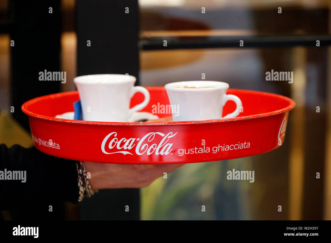 Restaurant. Waiter with two cups of coffee. Verona. Italy Stock Photo ...