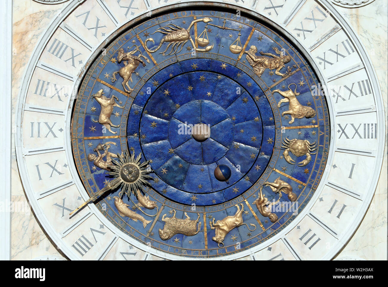 Clock Tower Zodiac Signs Saint Mark's Square. Clock created in 1499 ...