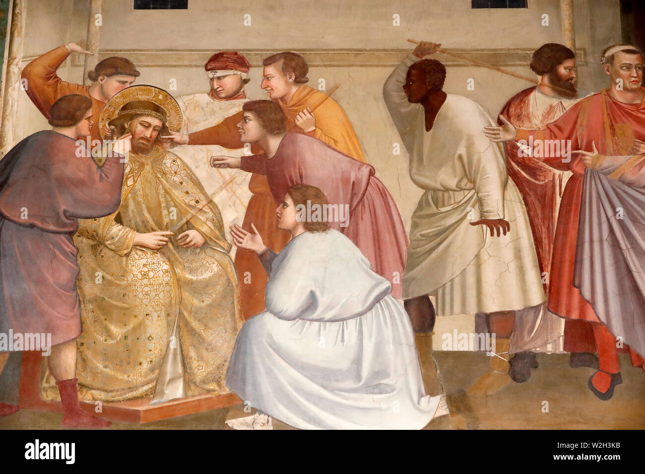 The Scrovegni Chapel. Fresco by Giotto, 14 th century. The mocking of ...