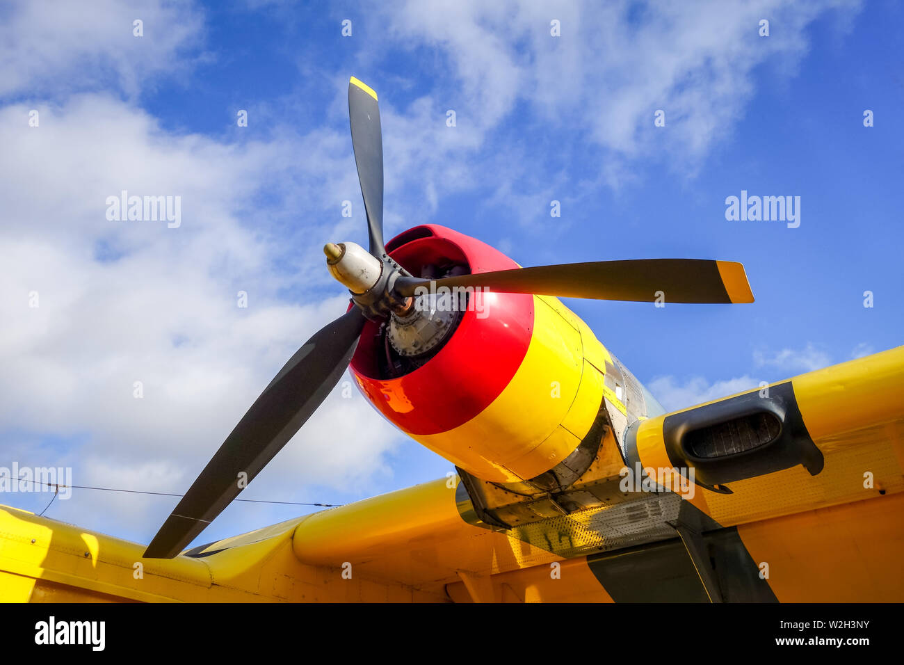 Old colorful airplane engine and propeller detail Stock Photo - Alamy