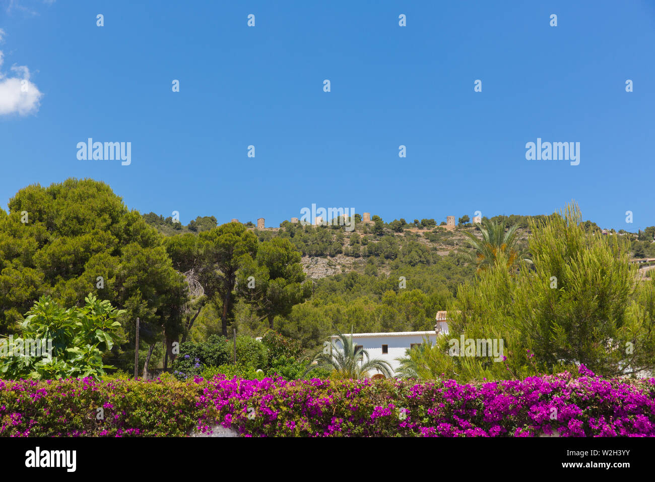 Xabia Spain view from town hills including beautiful bougainvillea ...