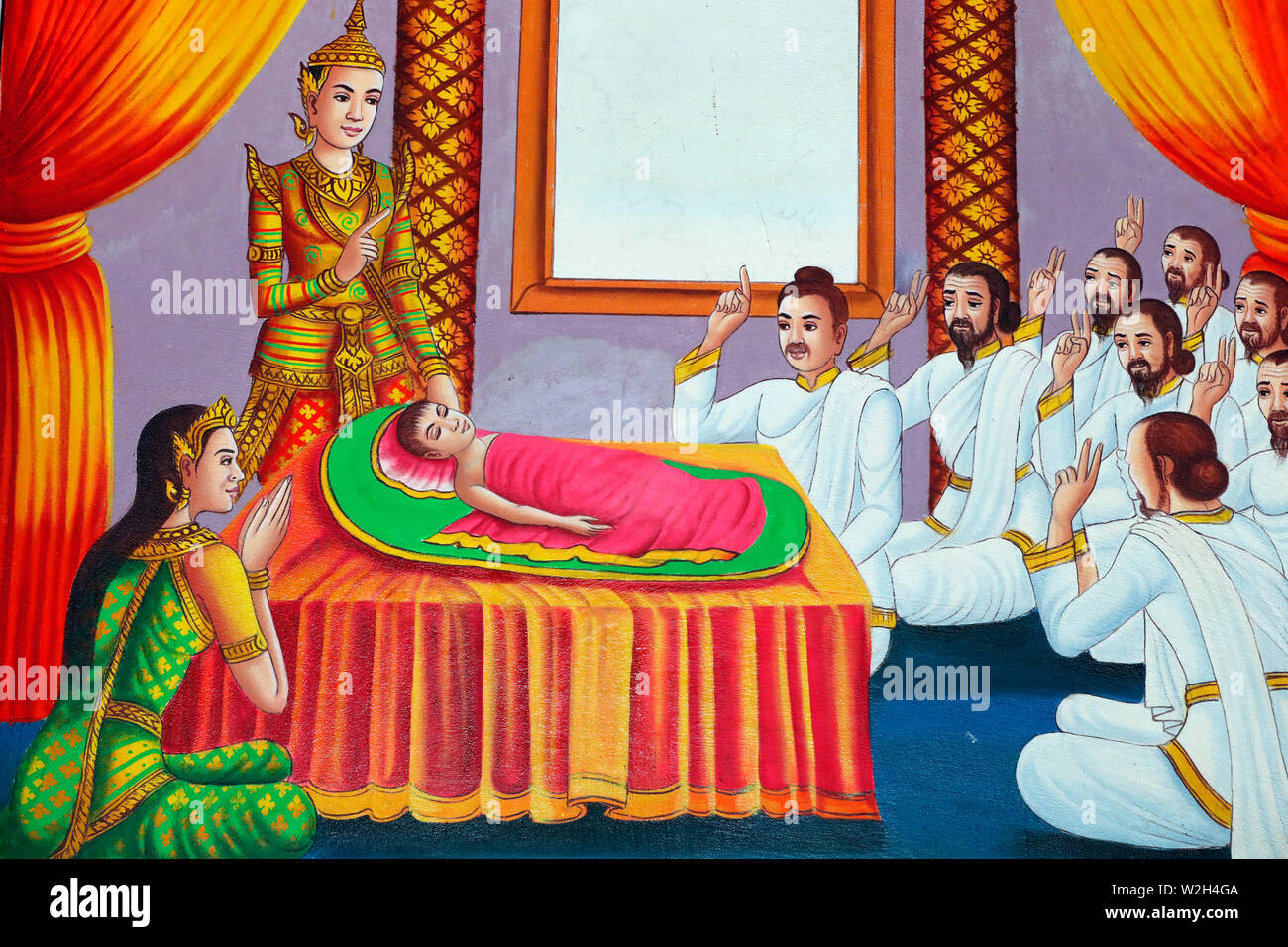 Painting depicting the life story of Shakyamuni Buddha. Buddha as a ...