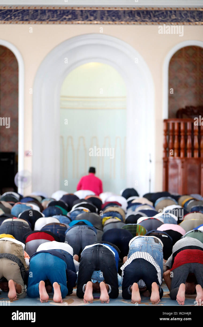 Al-Serkal Mosque. Muslim men praying for friday prayer. Phnom Penh ...