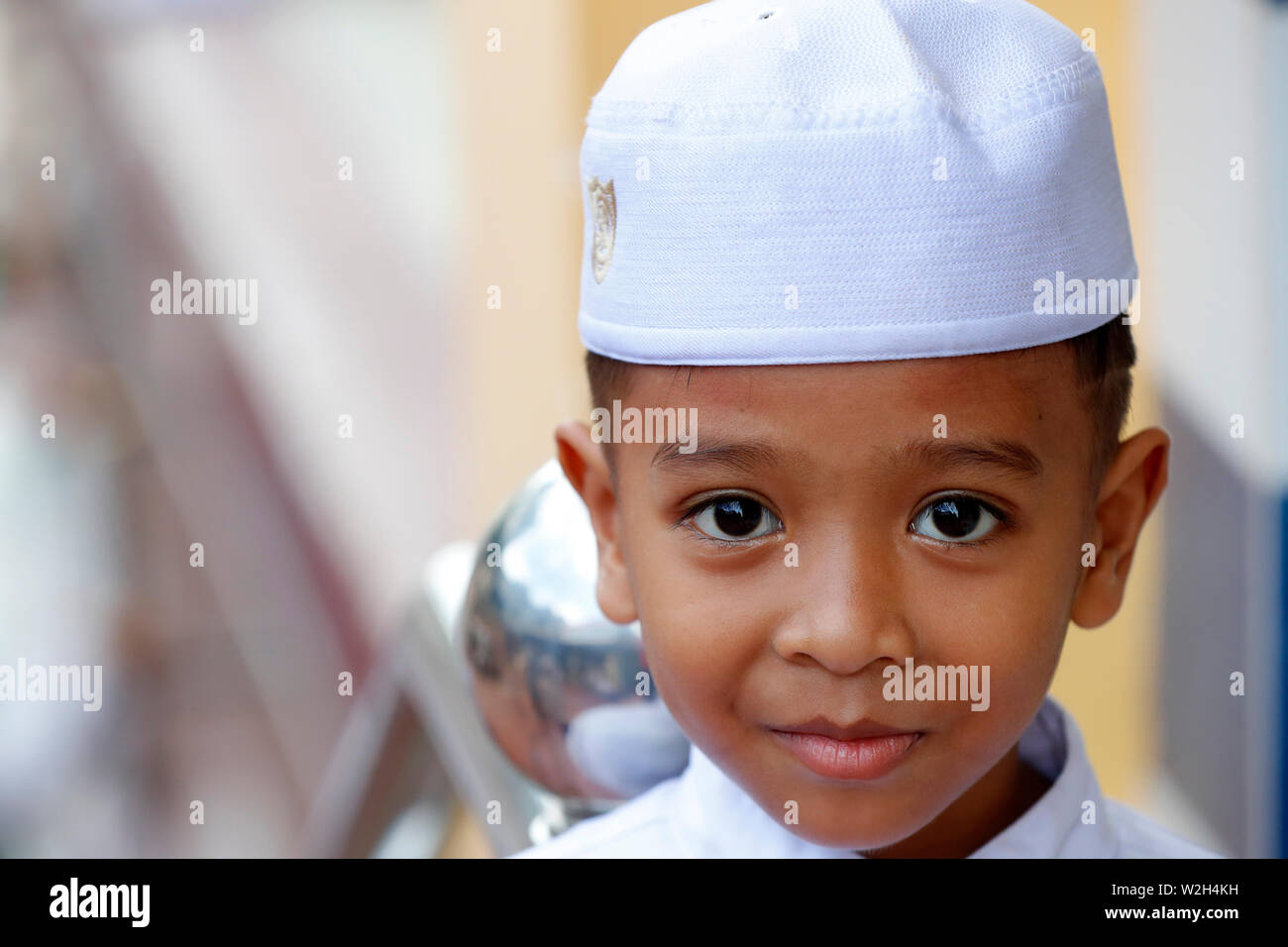 Nurunnaim mosque. Muslim boy at Islamic school. Portrait. Phnom Penh ...