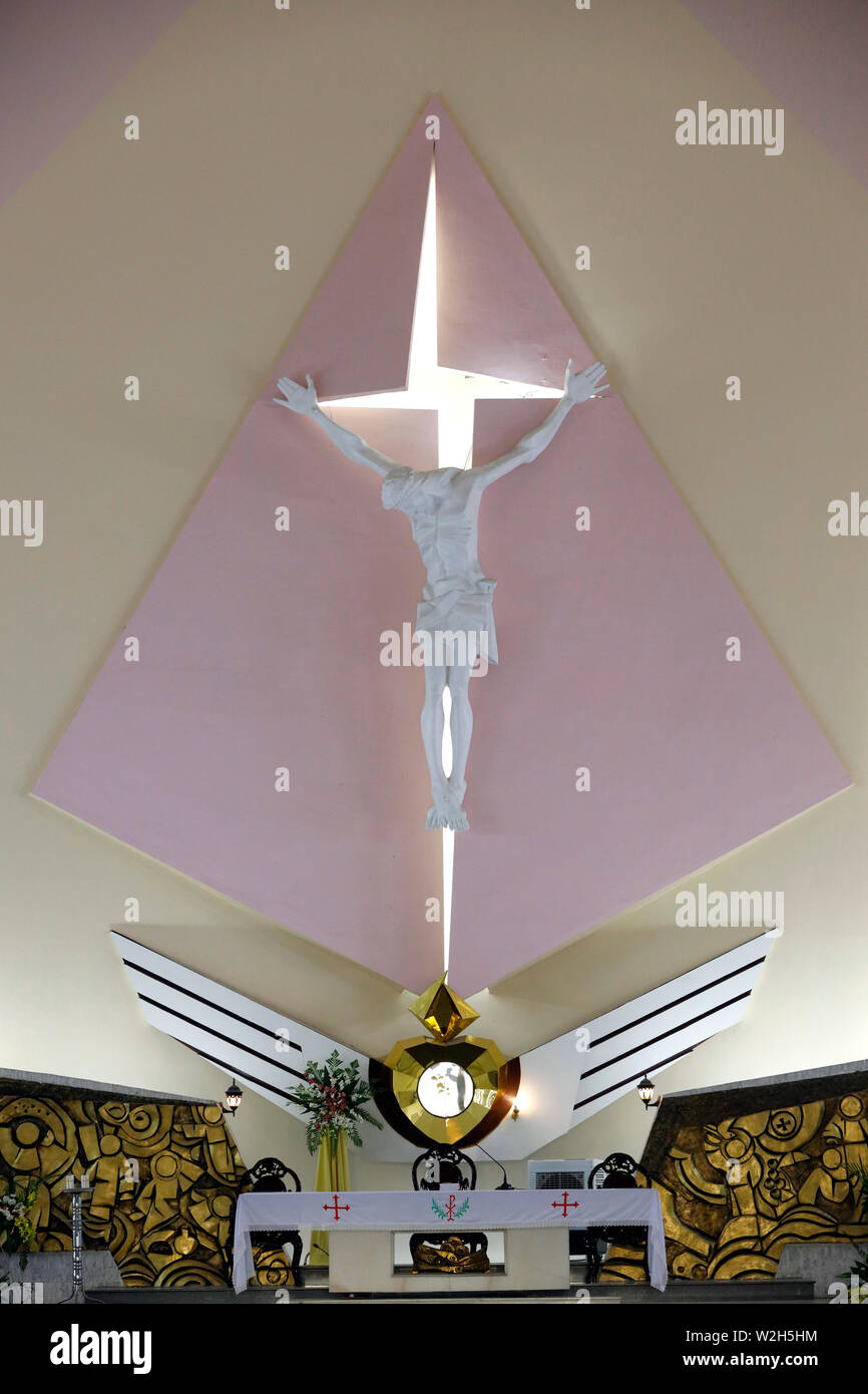 Phuoc Loc church. The altar and Jesus on the cross. Ba Ria. Vietnam ...