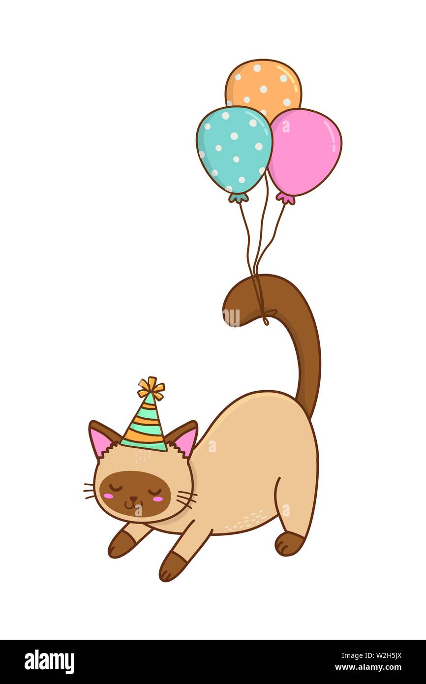 cute pet little animal kitty cat birthday party concept cartoon vector ...