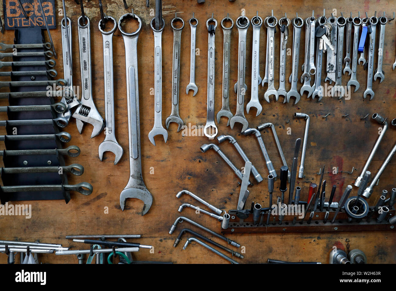 Gargae tools hanging on pegboard. Ho Chi Minh city. Vietnam Stock Photo ...
