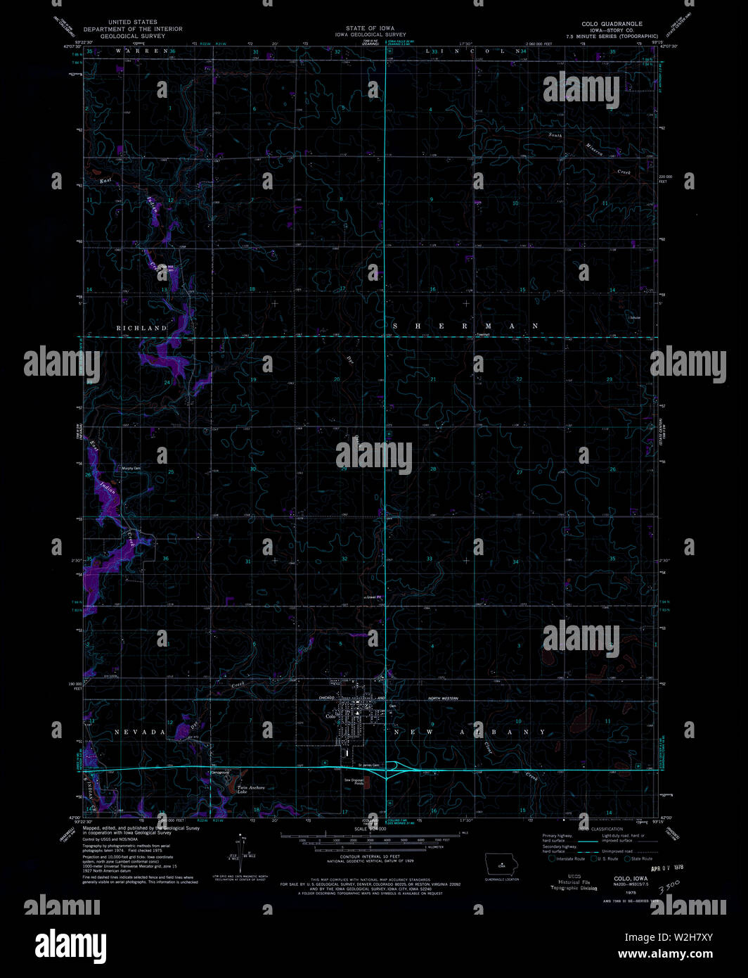 USGS TOPO Map Iowa IA Colo 174349 1975 24000 Inverted Restoration Stock ...