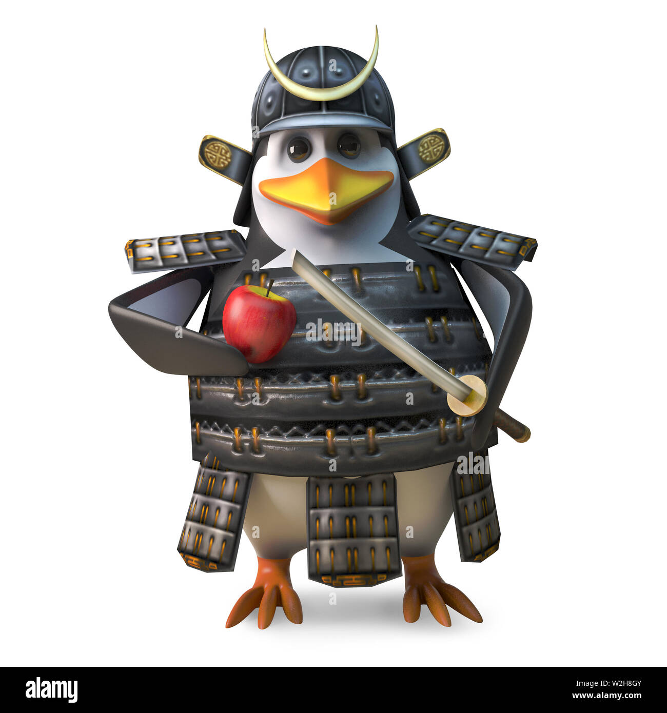 Noble Japanese samurai penguin warrior about to chop his apple with ...