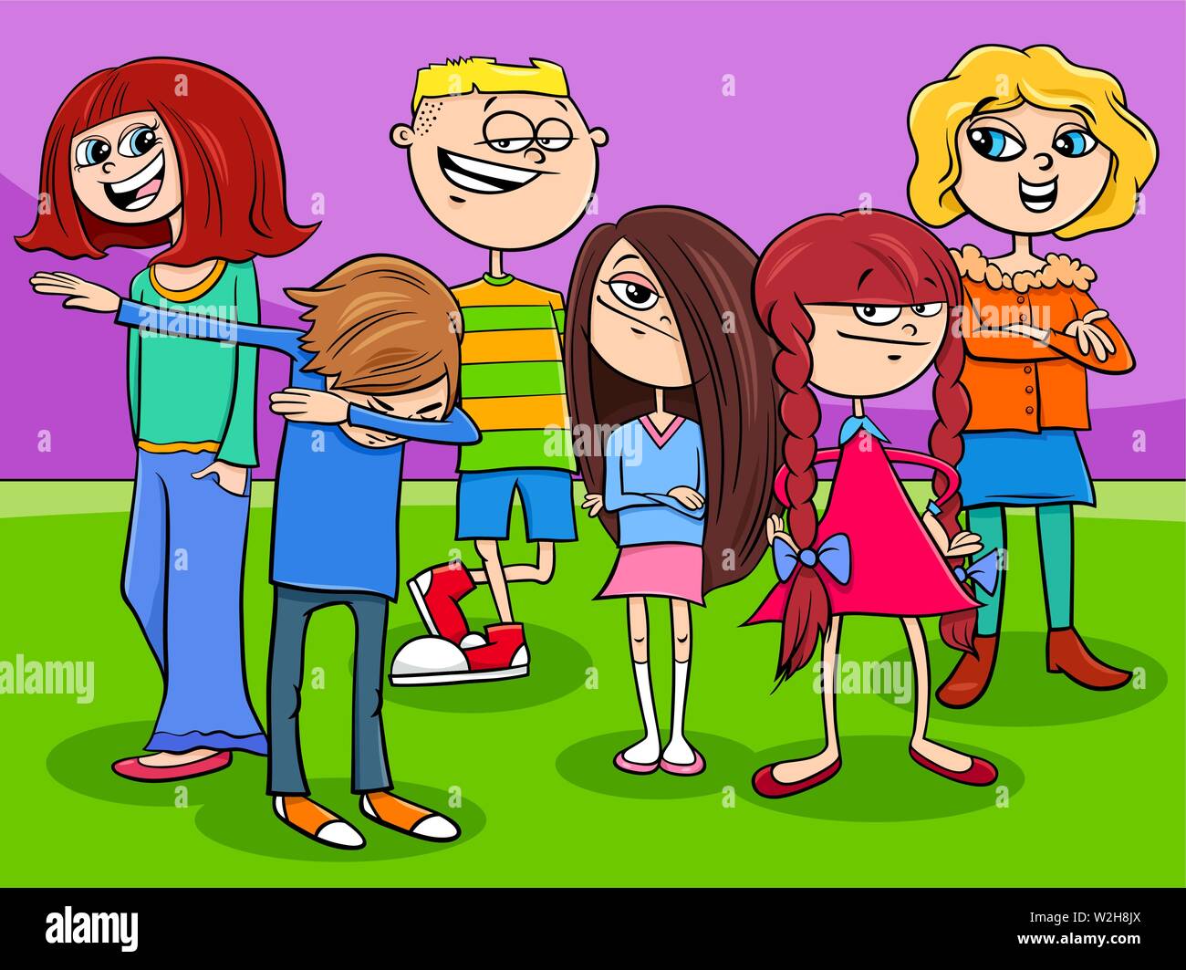 Group Of Teenagers Cartoon