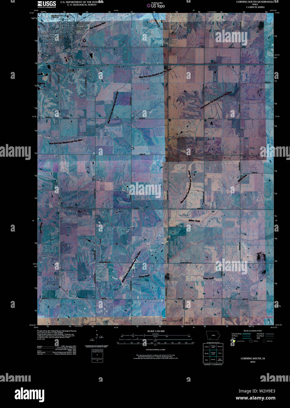 USGS TOPO Map Iowa IA Corning South 20100422 TM Inverted Restoration ...
