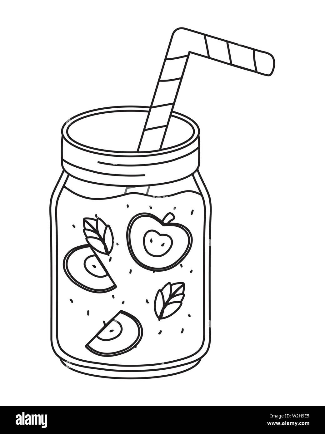 delicious tasty refresh fruit apple juice mason jar cartoon vector ...