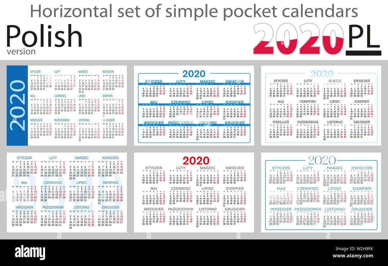 Polish horizontal set of pocket calendars for 2020 (Two thousand ...