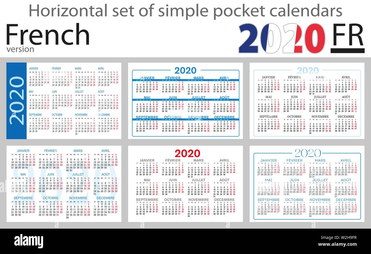 French horizontal set of pocket calendars for 2020 (Two thousand ...