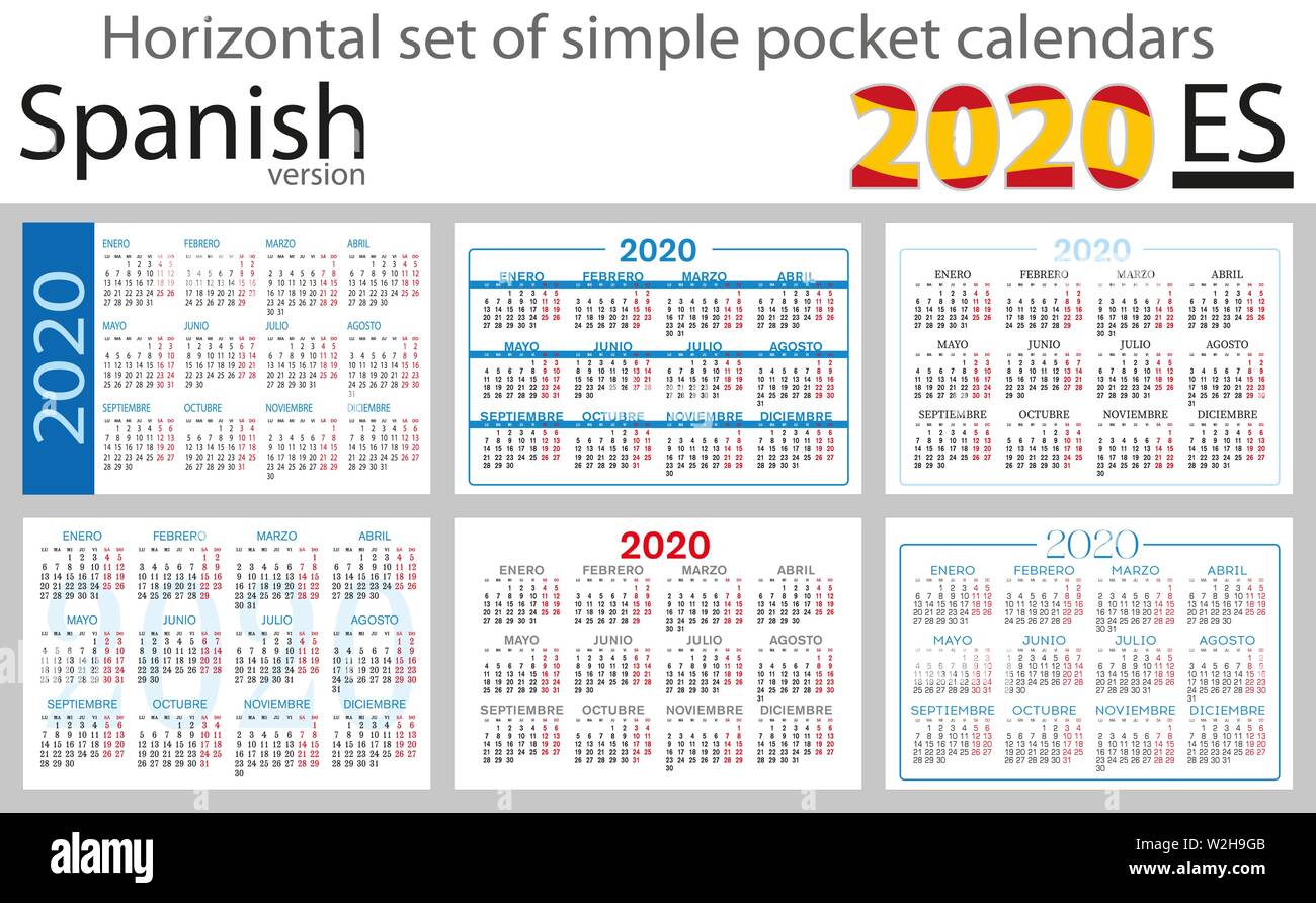 Spanish horizontal set of pocket calendars for 2020 (Two thousand ...