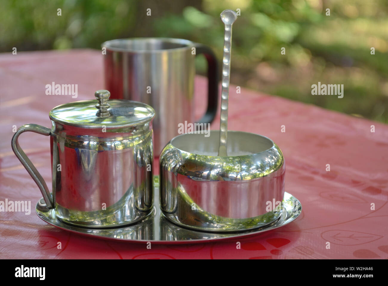 Coffee or tea set outside Stock Photo - Alamy