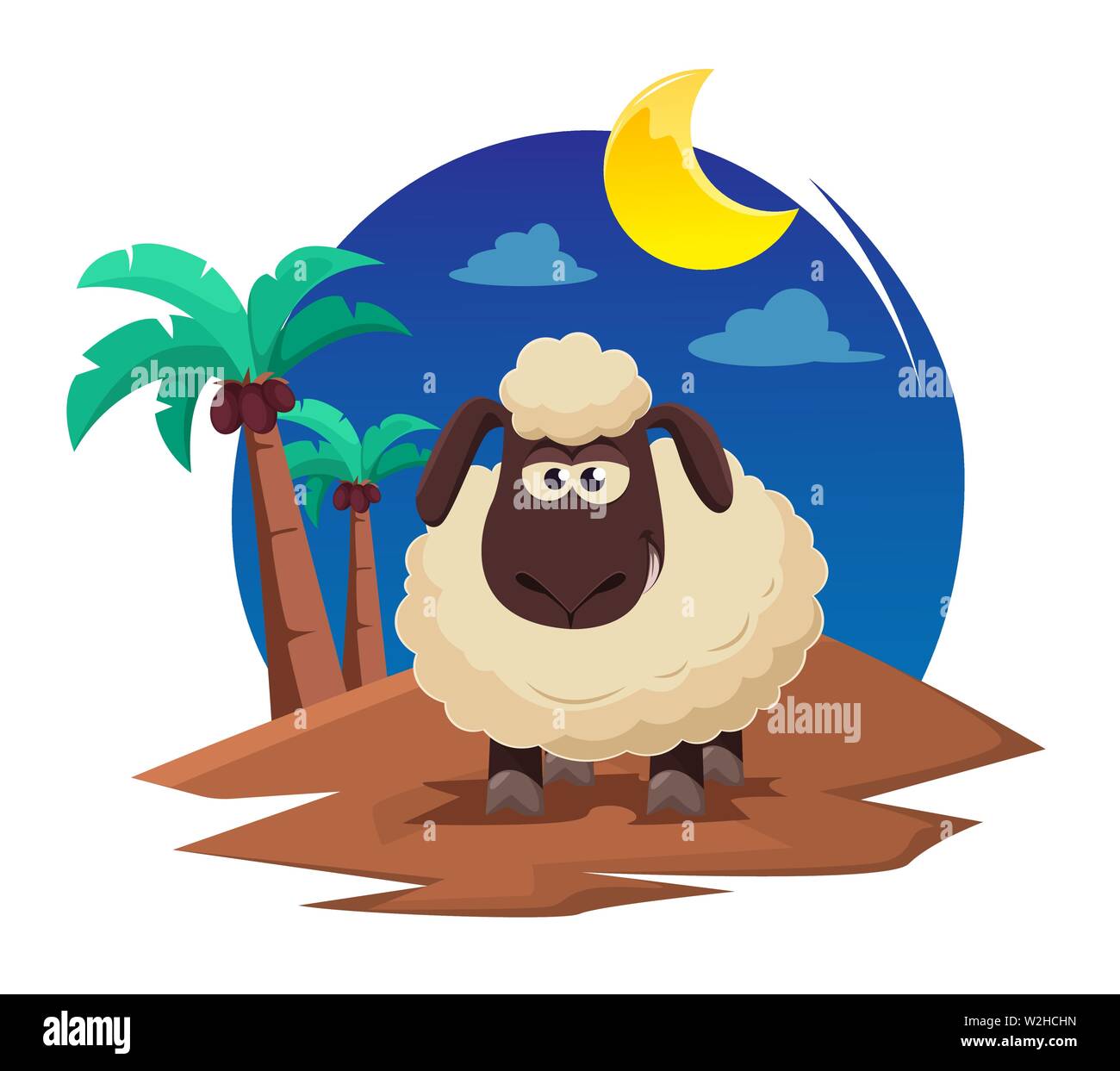 Eid al-Adha Mubarak. Traditional Muslim holiday. The sacrifice of a ram ...