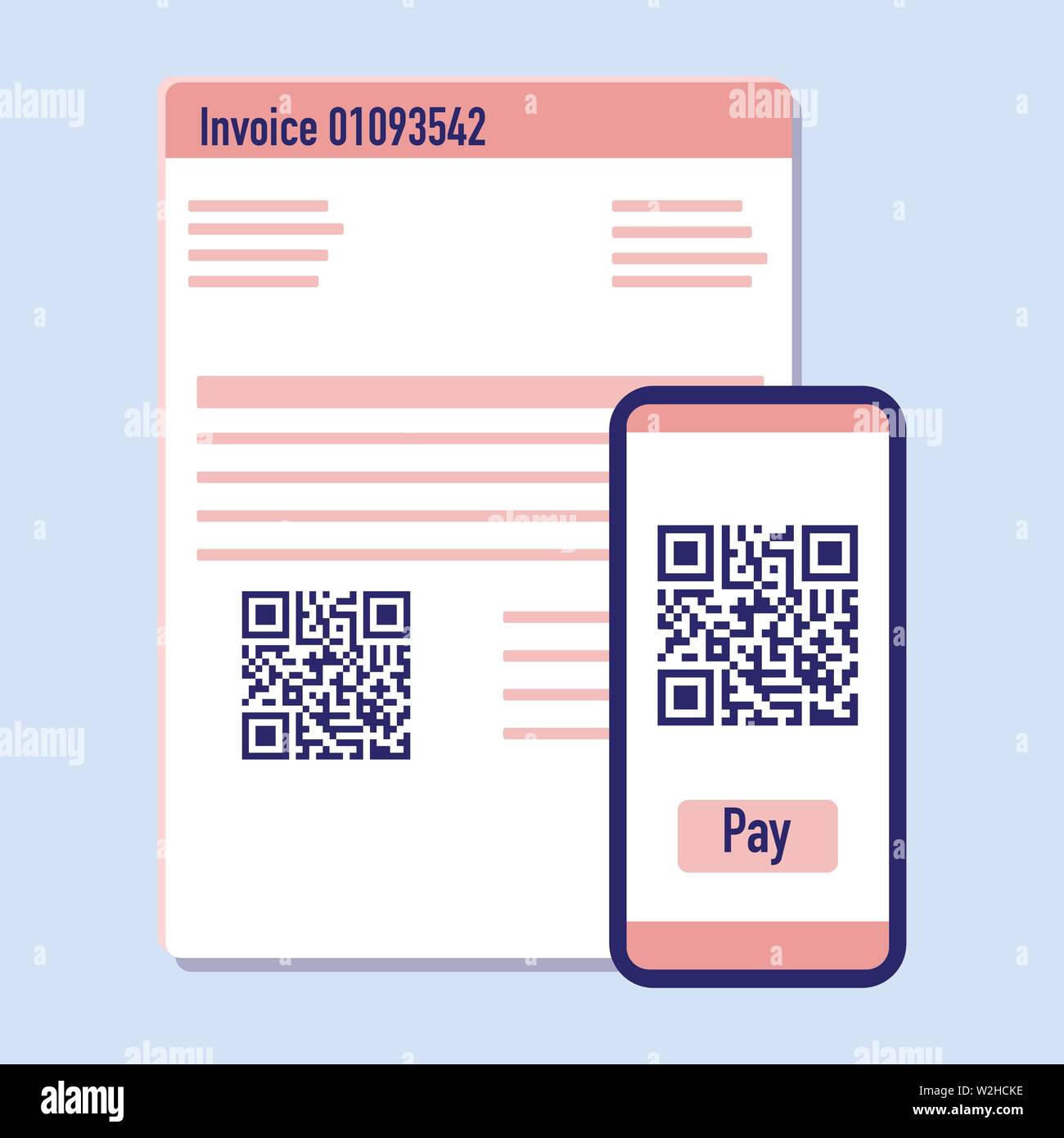Vector illustration with phone scan qr code for payment invoice ...