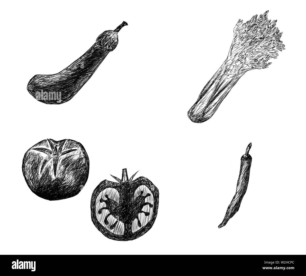 Black and white line illustrations, various vegetables Stock Photo - Alamy